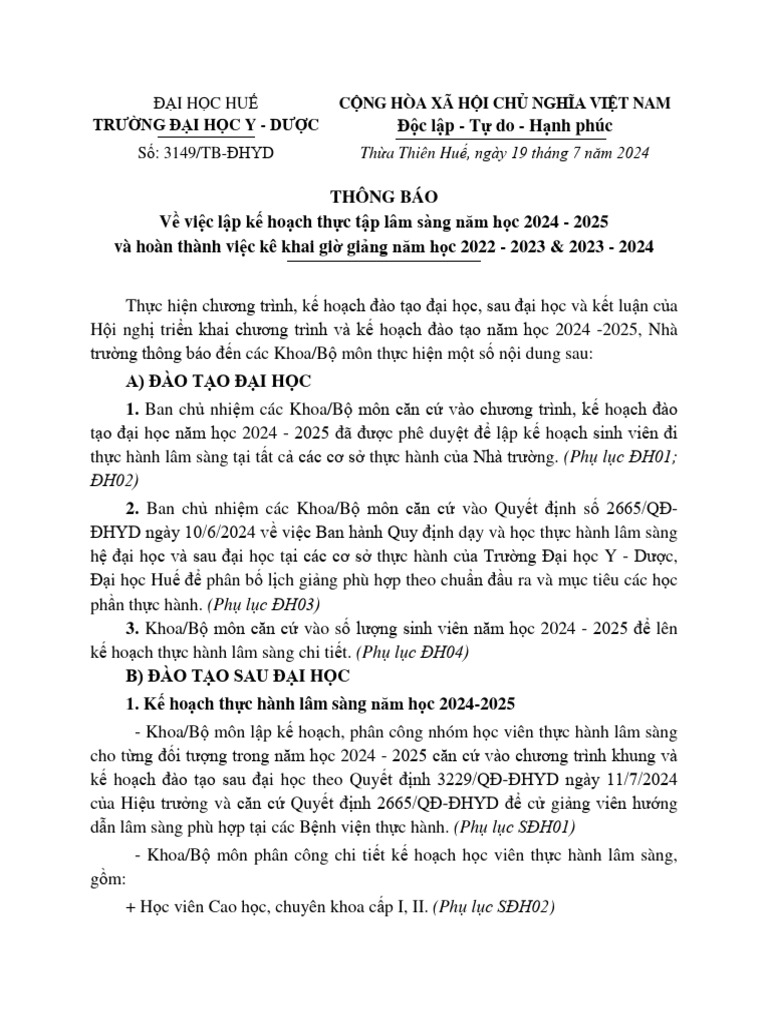 TB lập KH đi lâm sàng - G03.73.13-3149a-TB-DHYD-2024-PL2 - signed | PDF