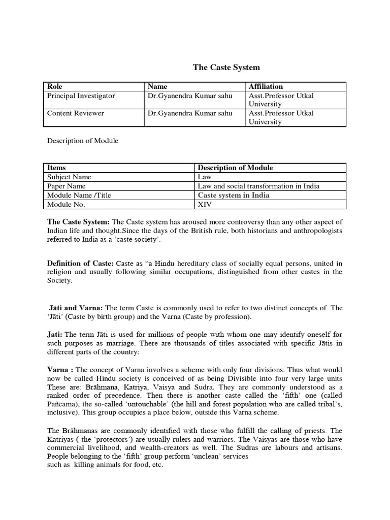The Caste System | PDF | Caste | Dalit