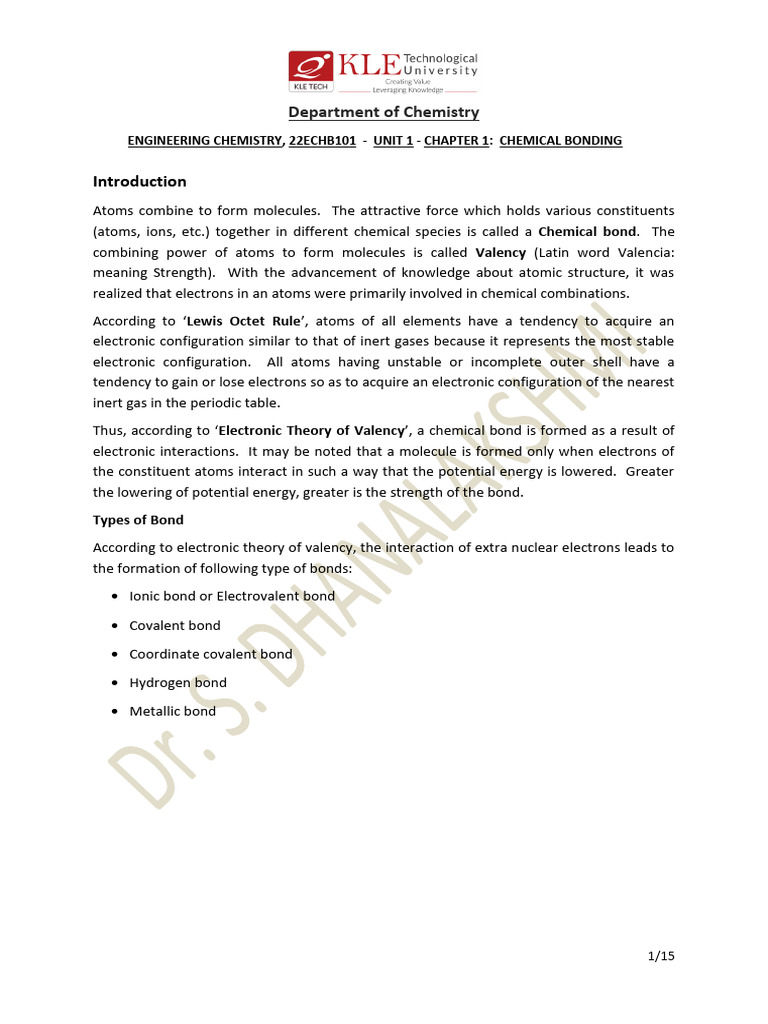 Unit 1 - Chapter 1. Chemical Bonding - 2022 - 2023 | PDF | Chemical ... Unit 1 - Chapter 1. Chemical Bonding - 2022 - 2023 | PDF | Chemical ...