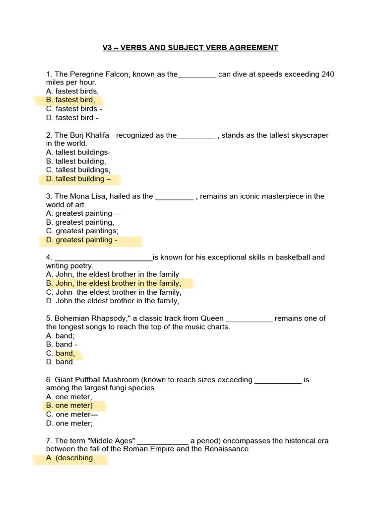 V3 - Grammar - Verbs - SVA - Assignment | PDF