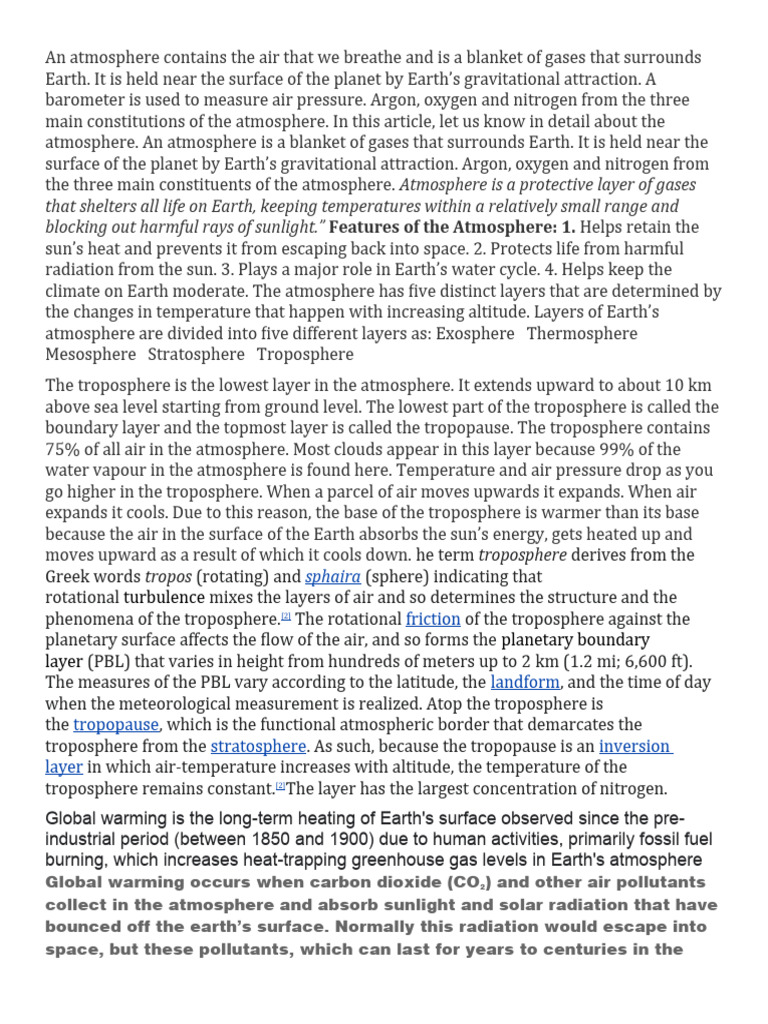 Understanding Earth's Atmosphere and Climate | PDF | Atmosphere Of ...