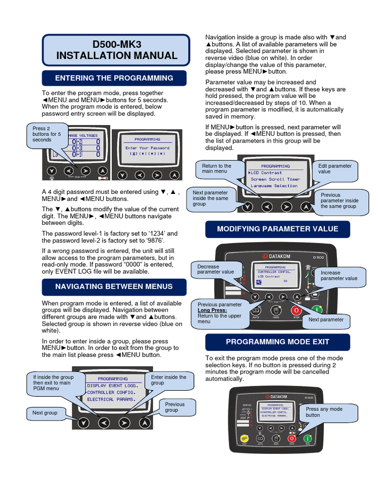 Control Panel (TJ509-T MK3) Installation Manual | PDF | Menu (Computing) | Timer