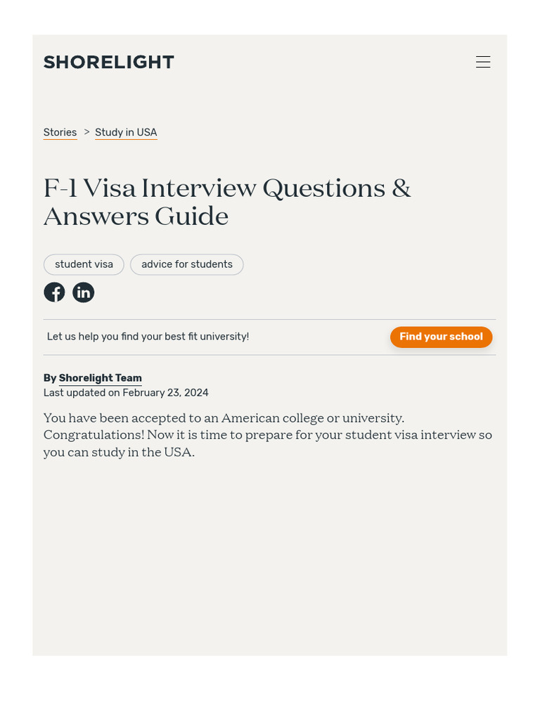 F-1 Visa Interview Questions & Student Answers - Shorelight | PDF | Travel Visa | International ...