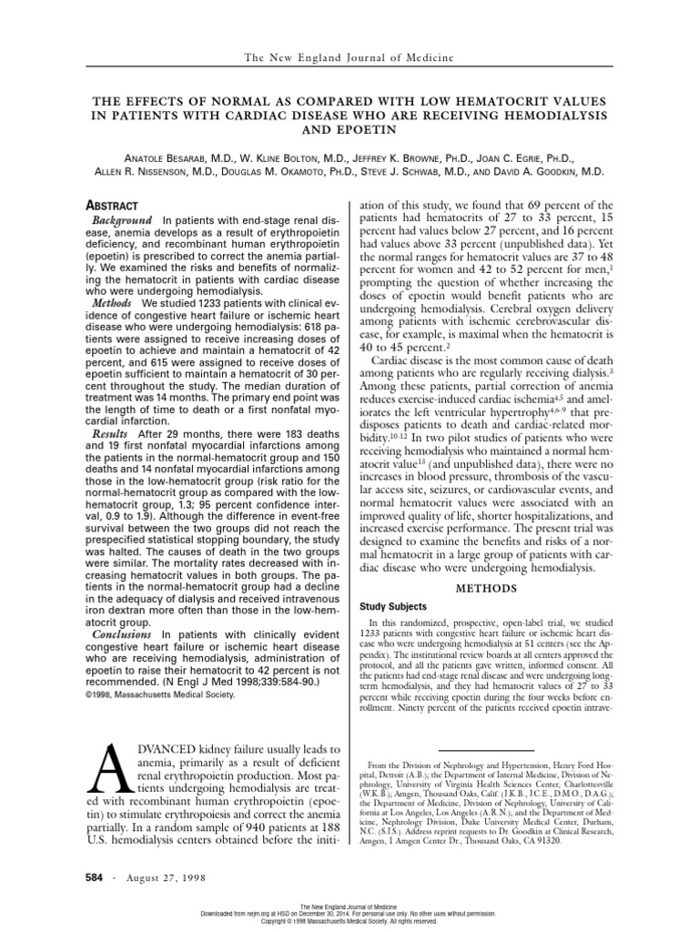 Nejm - Normal - Hematocrit - Trial - Ajay | PDF | Myocardial Infarction ...