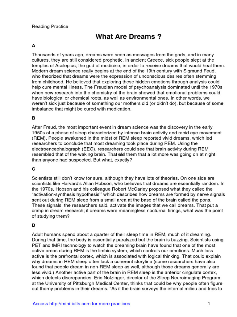 What Are Dreams - IELTS Reading Section | PDF | Dream | Rapid Eye ...