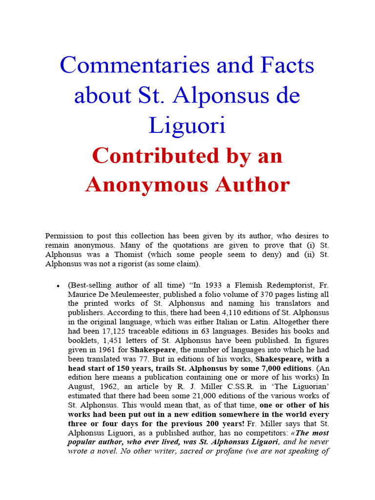 St. Alphonsus Liguori: Legacy & Influence | PDF | Catholic Church