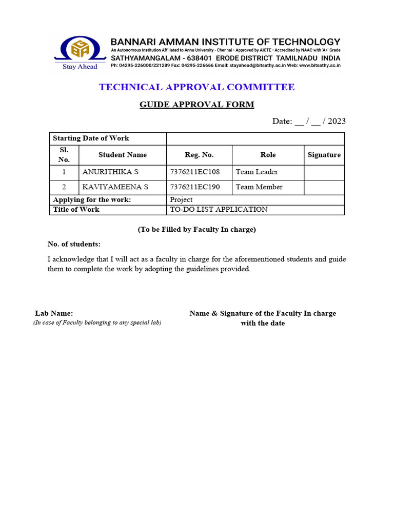 To-Do List App Project Approval Form | PDF | Gmail | Internet