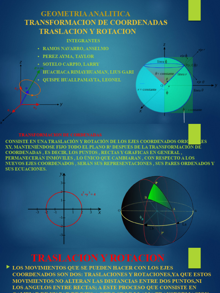 Transformacion de Coordenadas Diapositiva Geometria Analitica | PDF | Sistema de coordenadas ...