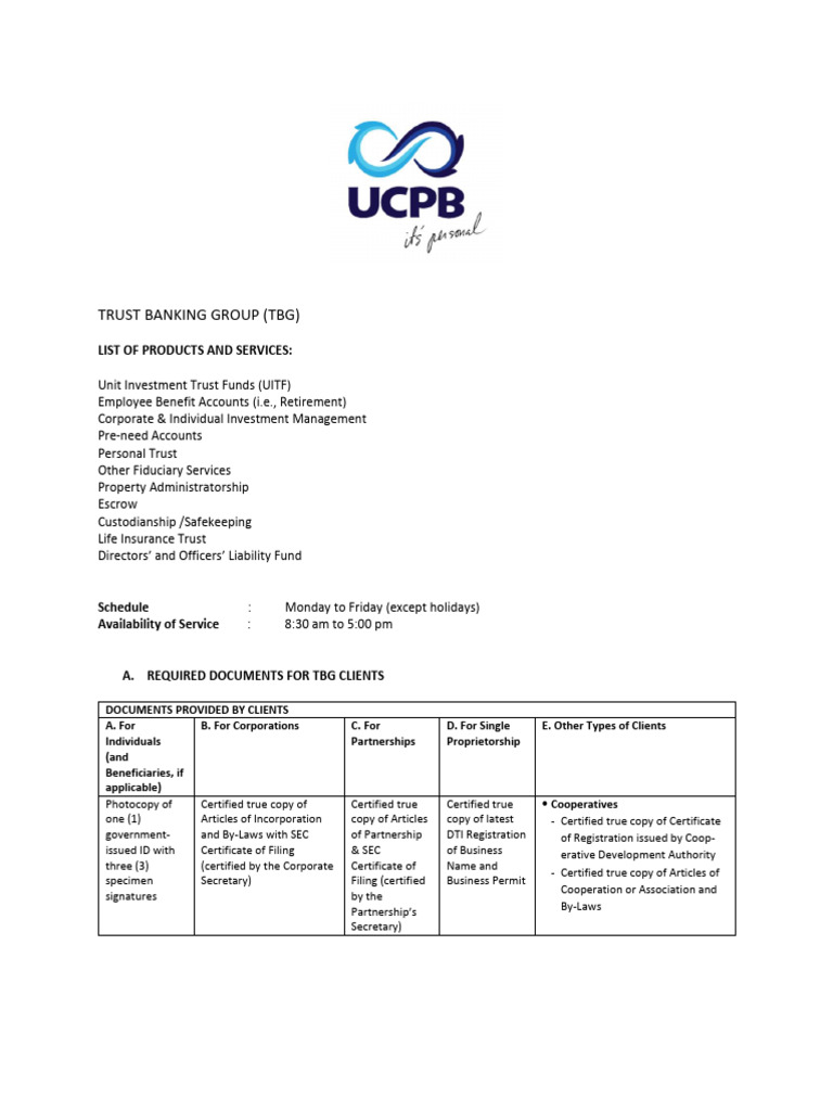 UCPB Trust Banking Group Citizens Charter | PDF | Banks | Corporations