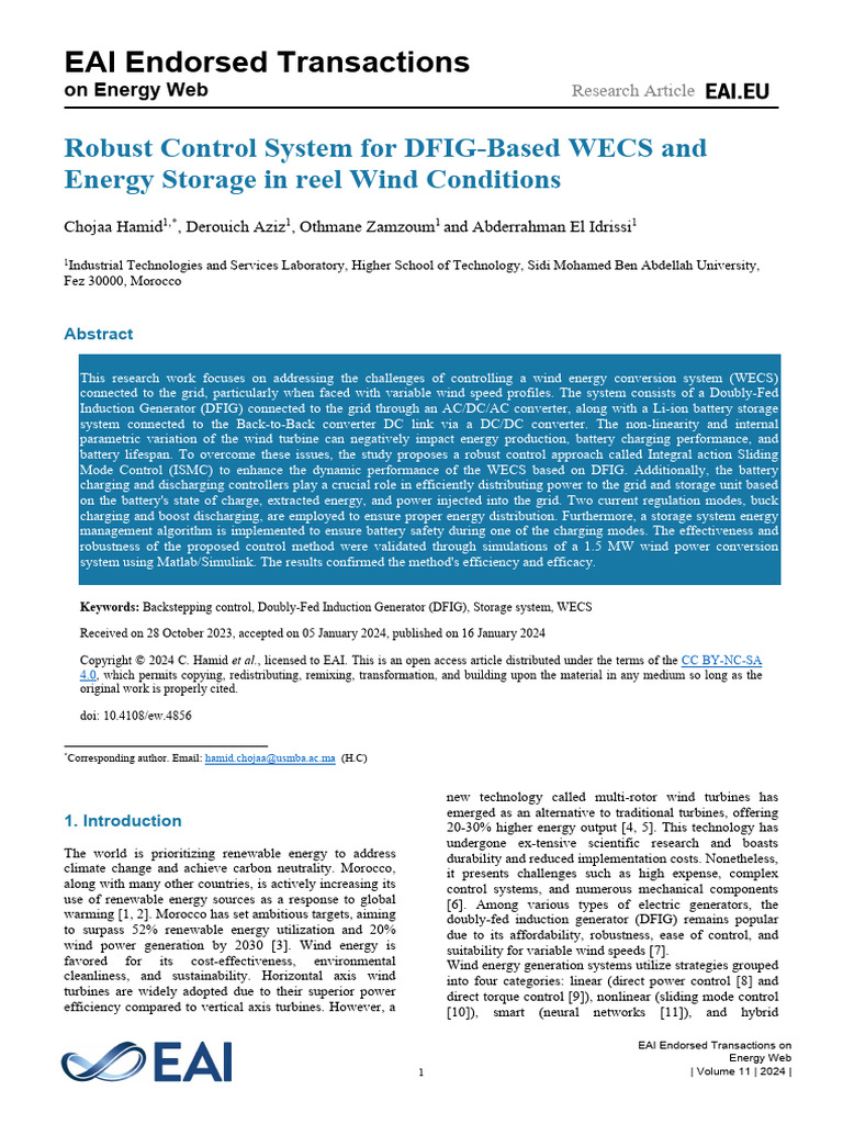 Robust Control System For DFIG-Based WECS and Ener | PDF | Wind Power | Electrical Grid