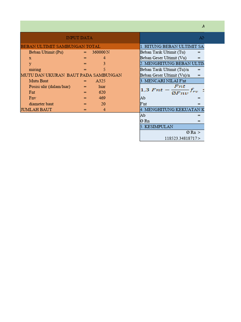 Contoh Perhitungan Sambungan Kombinasi Geser Tarik Dan Gaya Geser Eksentris | PDF