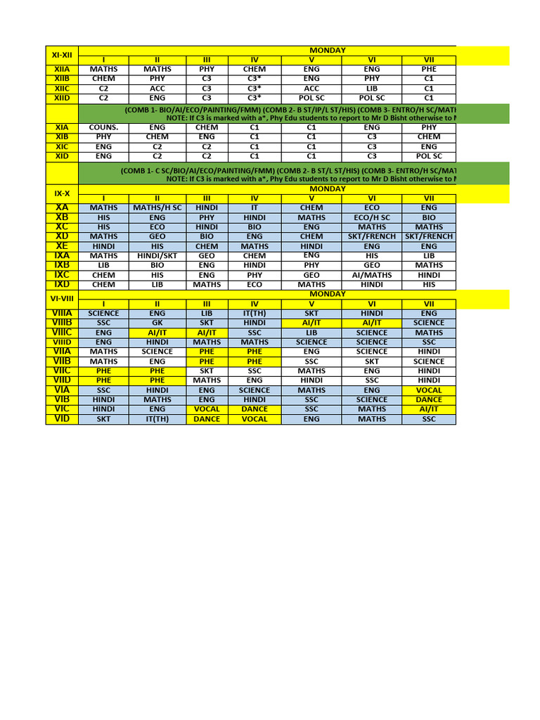 Class Time Table 2024-25 As On 15 July | PDF