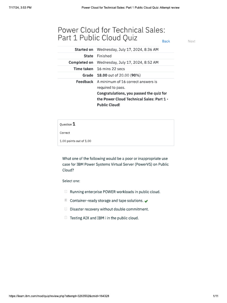 Power Cloud For Technical Sales Part 1 Public Cloud Quiz | PDF