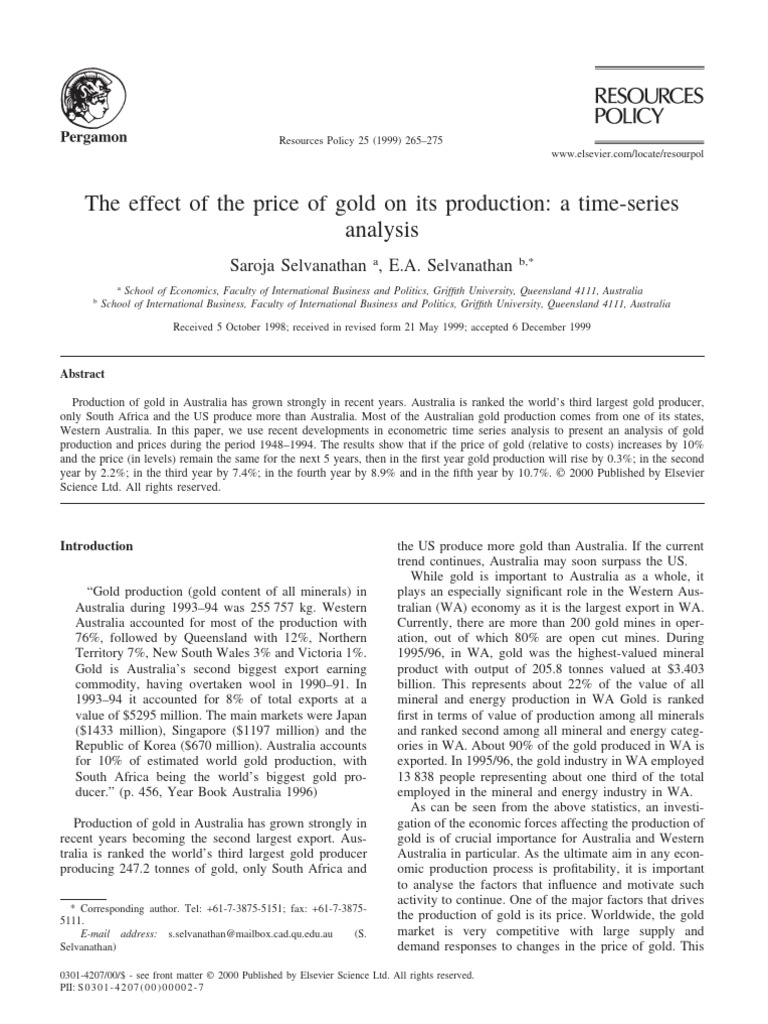 Effect of The Price of Gold On Its Production-1999 | PDF | F Test ...