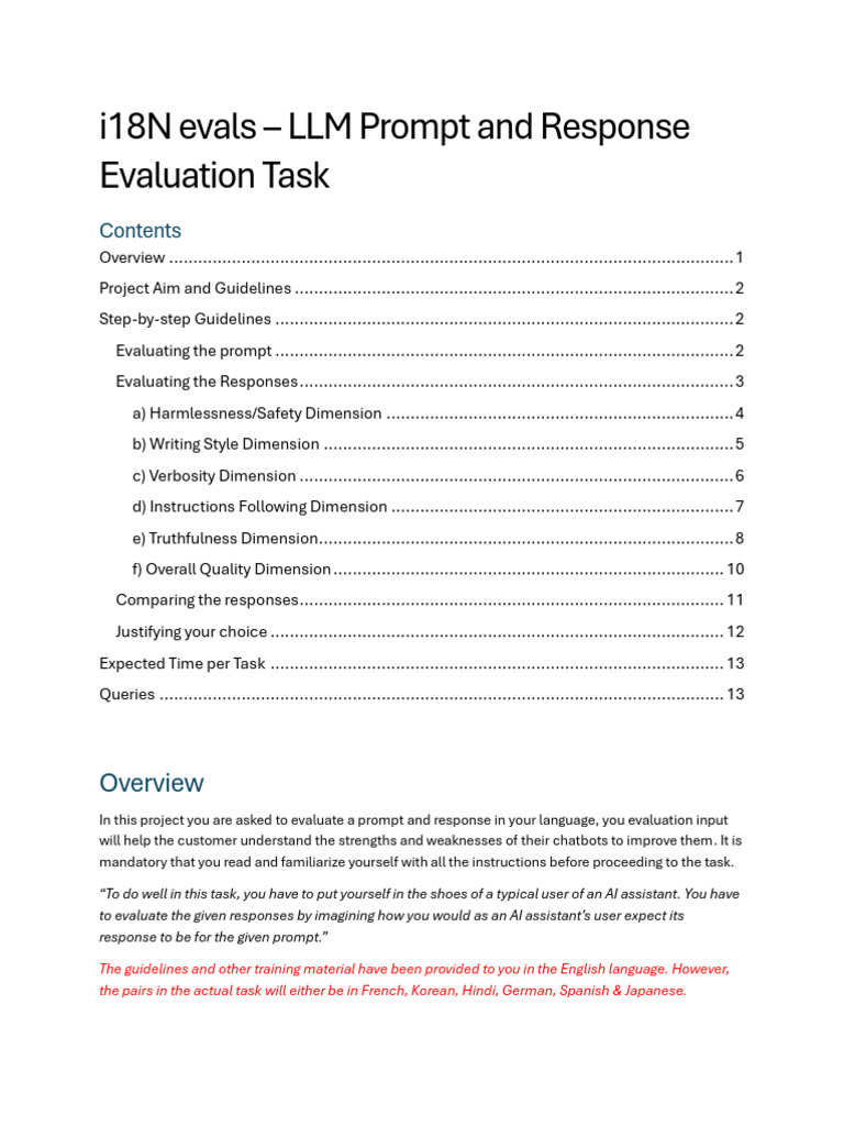 I18n Evals - LLM Prompt and Response Evaluation - Guideline - v.1 | PDF ...