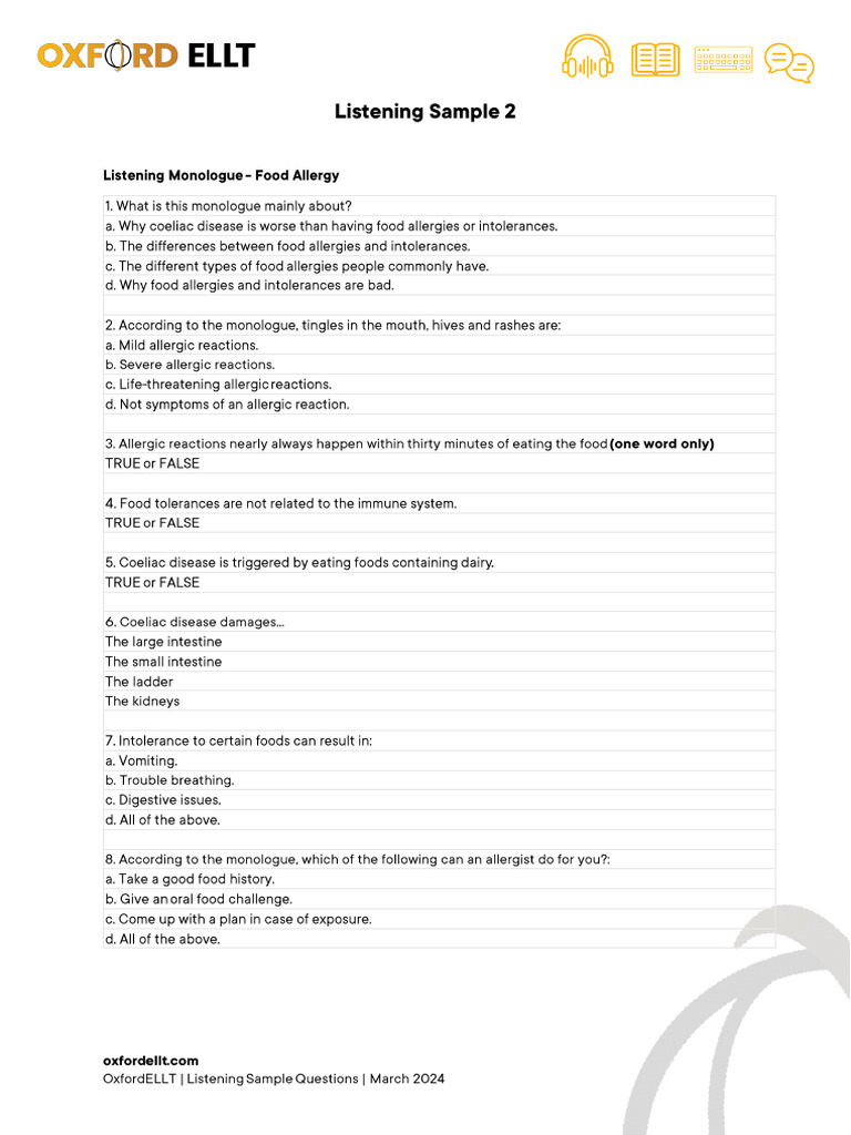 OxfordELLT Listening Sample 2 Questions | PDF
