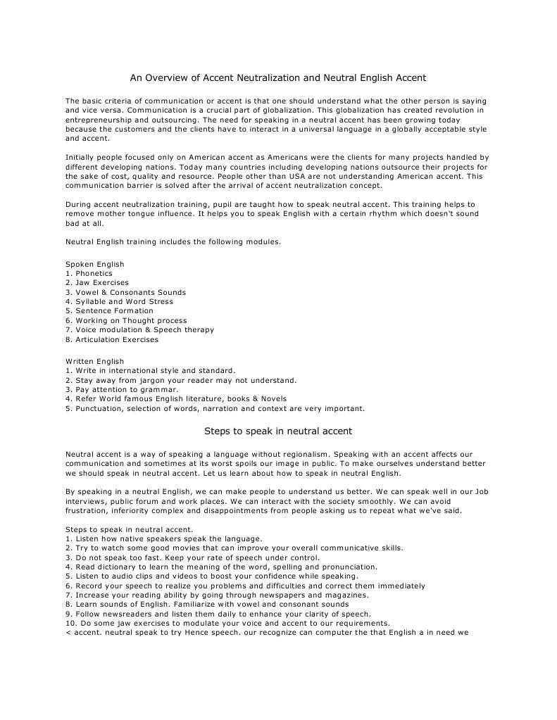An Overview of Accent Neutralization and Neutral English Accent | PDF