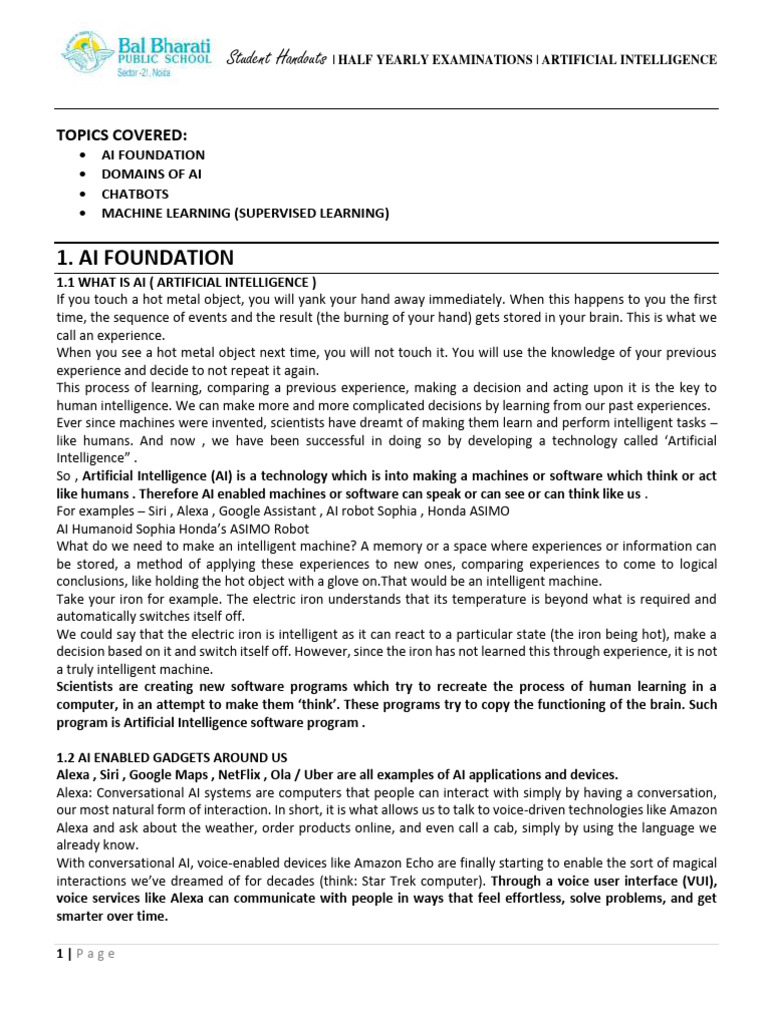 AI HANDOUT - Half Yearly Examination 2020 | PDF | Artificial ...