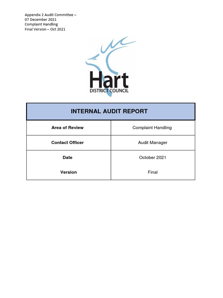 Appendix 2 Audit Complaint Handling 2021-22 | PDF | Internal Control | Audit