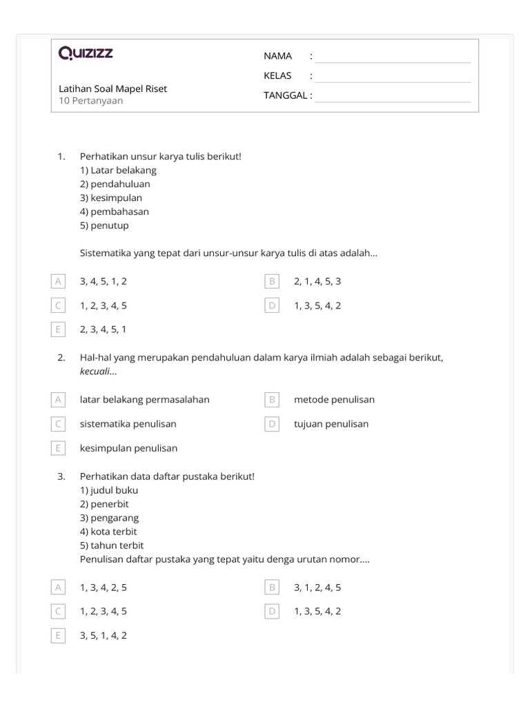 Latihan Soal Mapel Riset | PDF