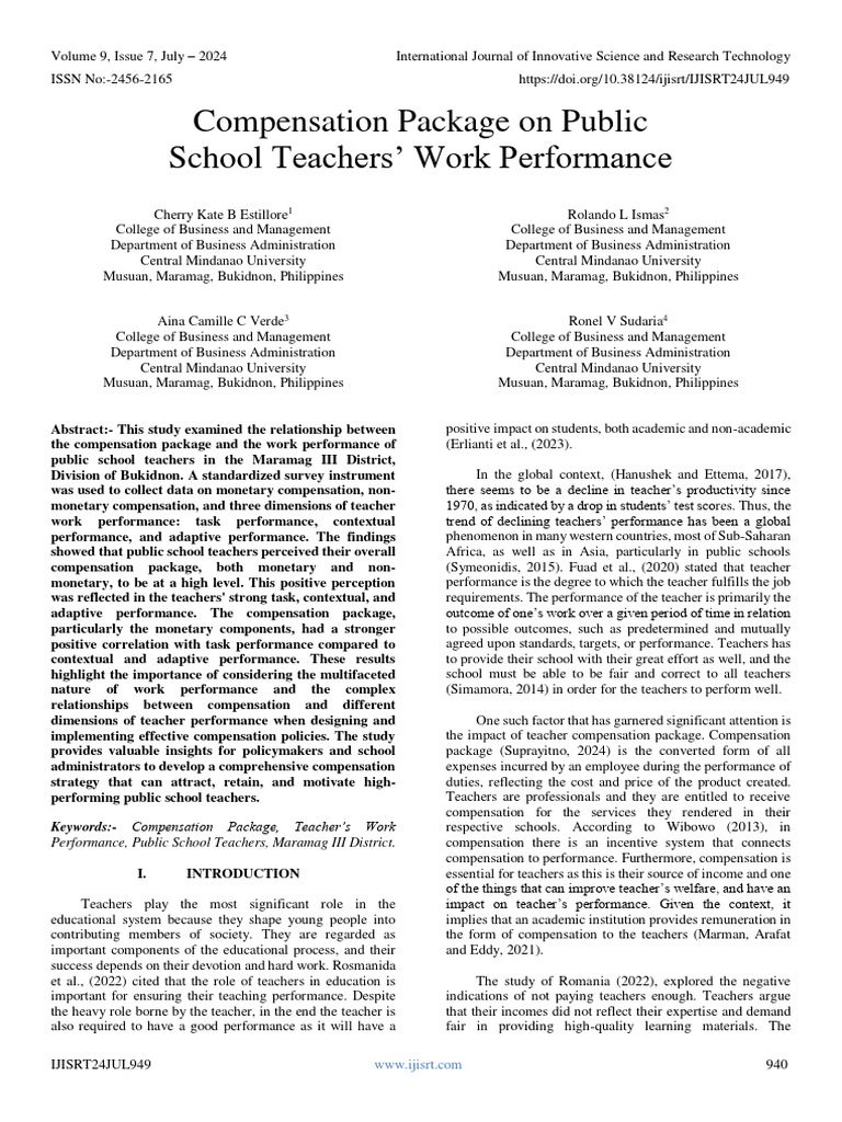 Compensation Package On Public School Teachers' Work Performance | PDF ...