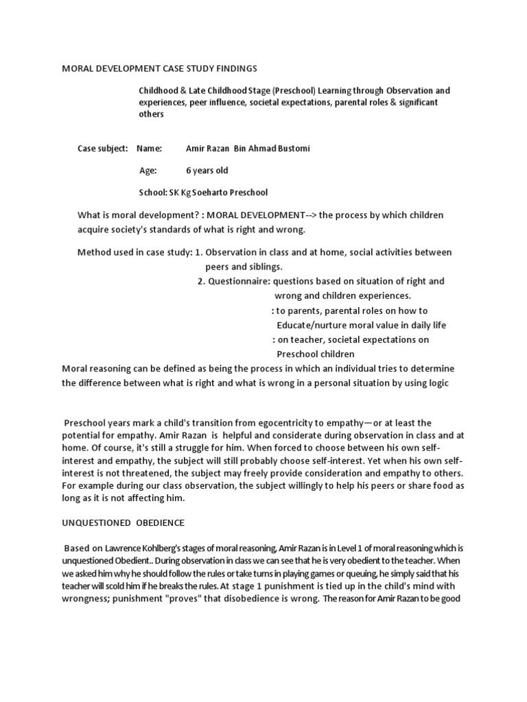 Moral Development Case Study Findings | PDF | Preschool | Empathy
