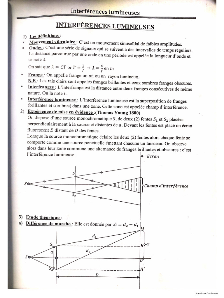 Interférences Lumineuses | PDF