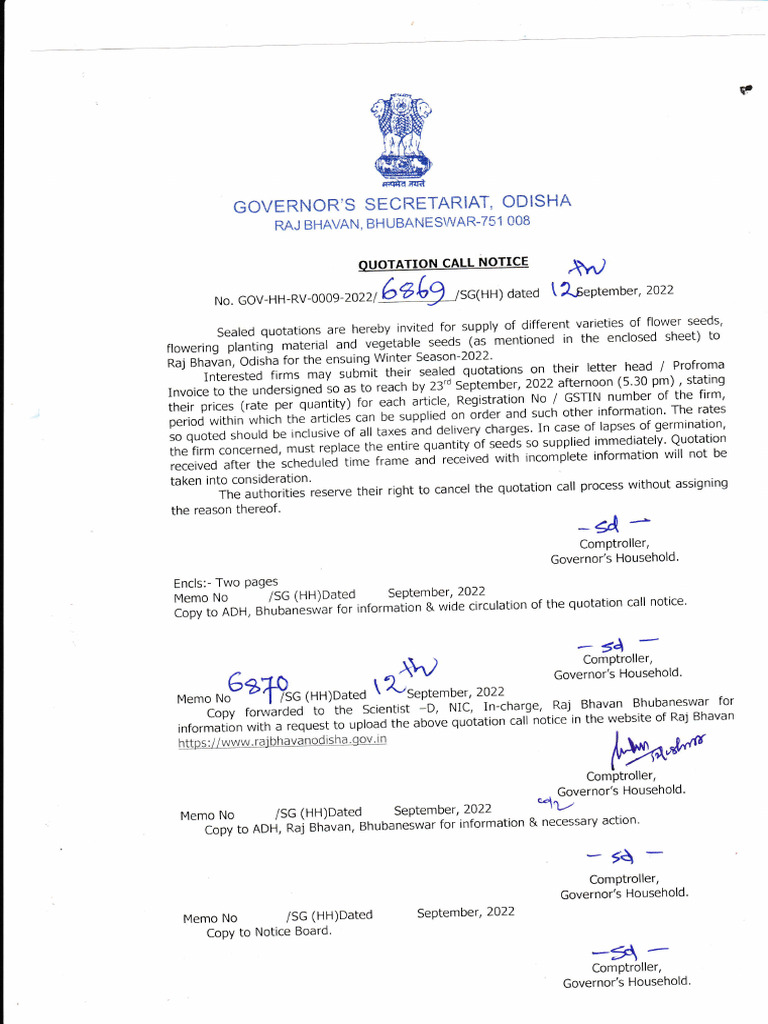 Quotation Call Notice No 6869 DT 12092022 Alongwithtwopagesofenclosures ...