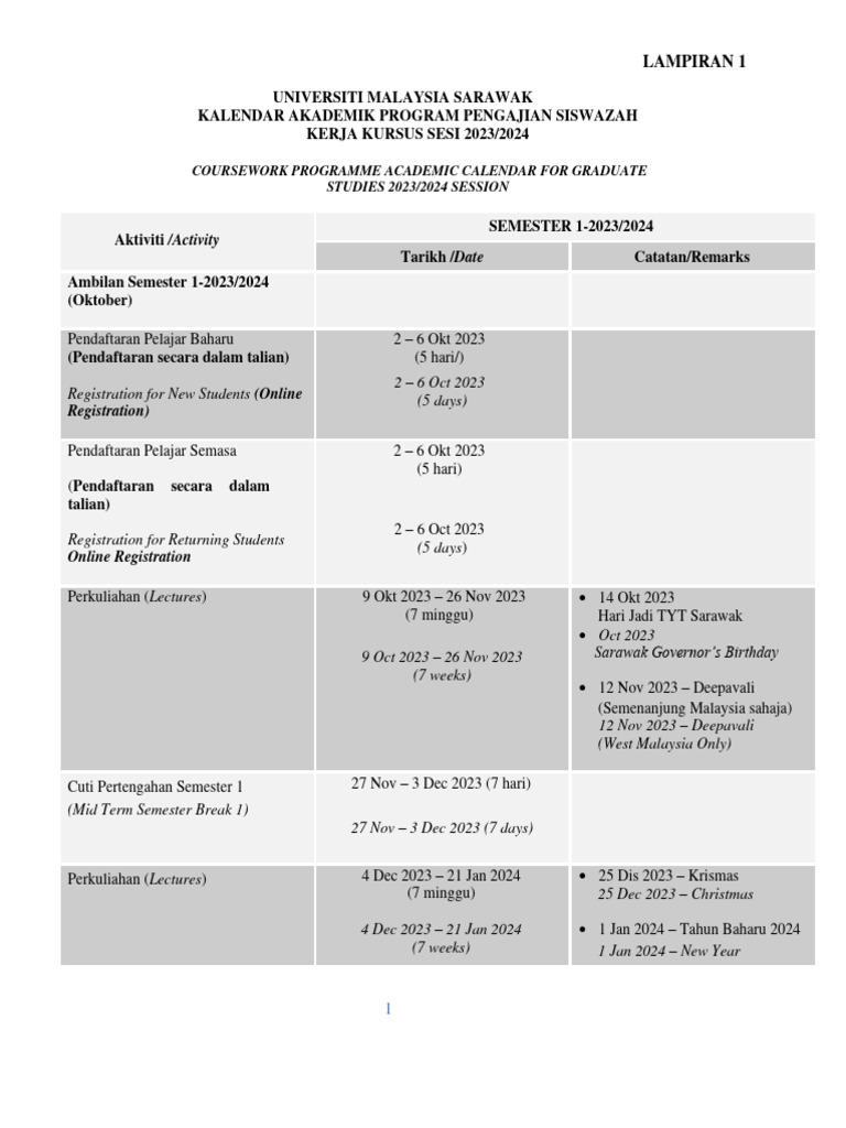 LAMPIRAN 1 - KALENDAR AKADEMIK BIASA 2023-2024 24-25 Edit | PDF ...