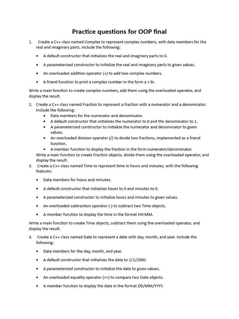 Practice Questions For Oop Final Pdf Method Computer Programming 8553