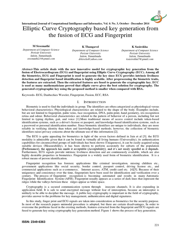 2014 Elliptic Curve Cryptography based key generation fingerprint ...