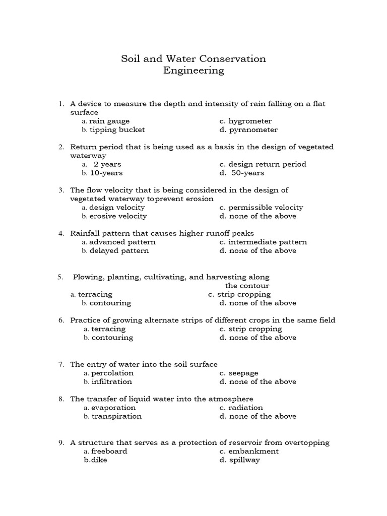 Reviewer Soil and Water - Questions | PDF | Erosion | Surface Runoff