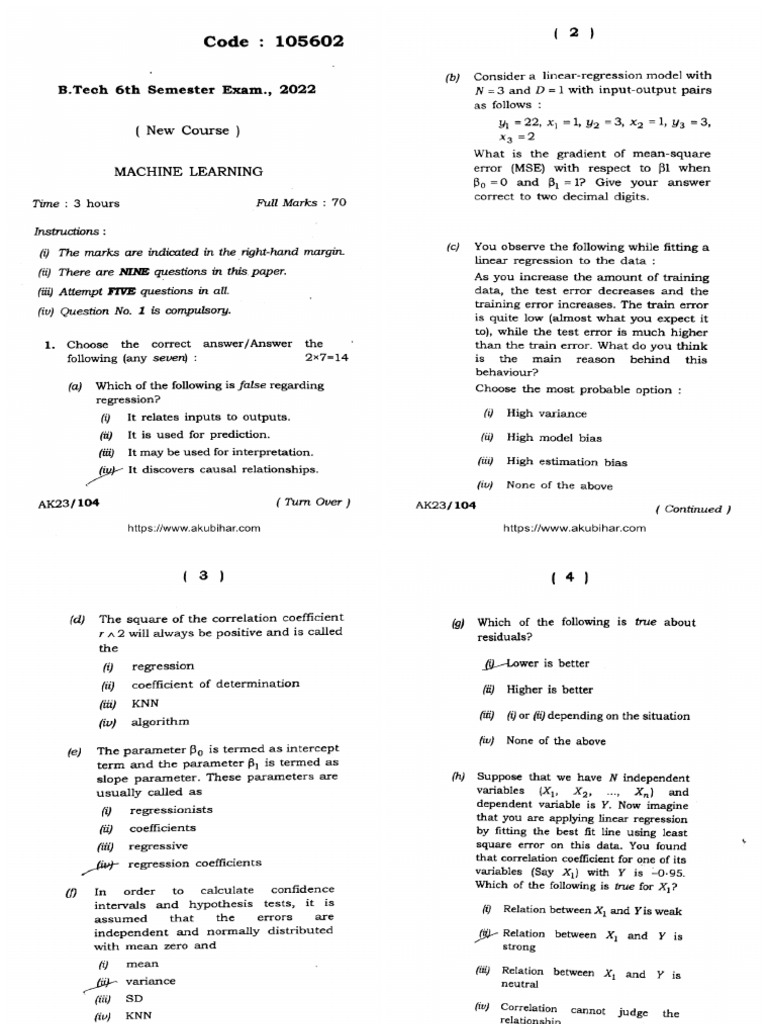Btech Cs 6 Sem Machine Learning 105602 2022 | PDF