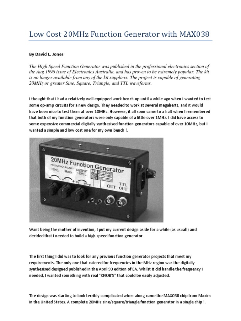 Low Cost 20MHz Function Generator With MAX038 | PDF | Printed Circuit ...