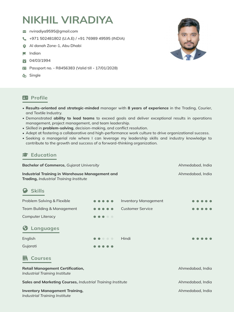 Nikhil Viradiya CV | PDF | Supply Chain | Business