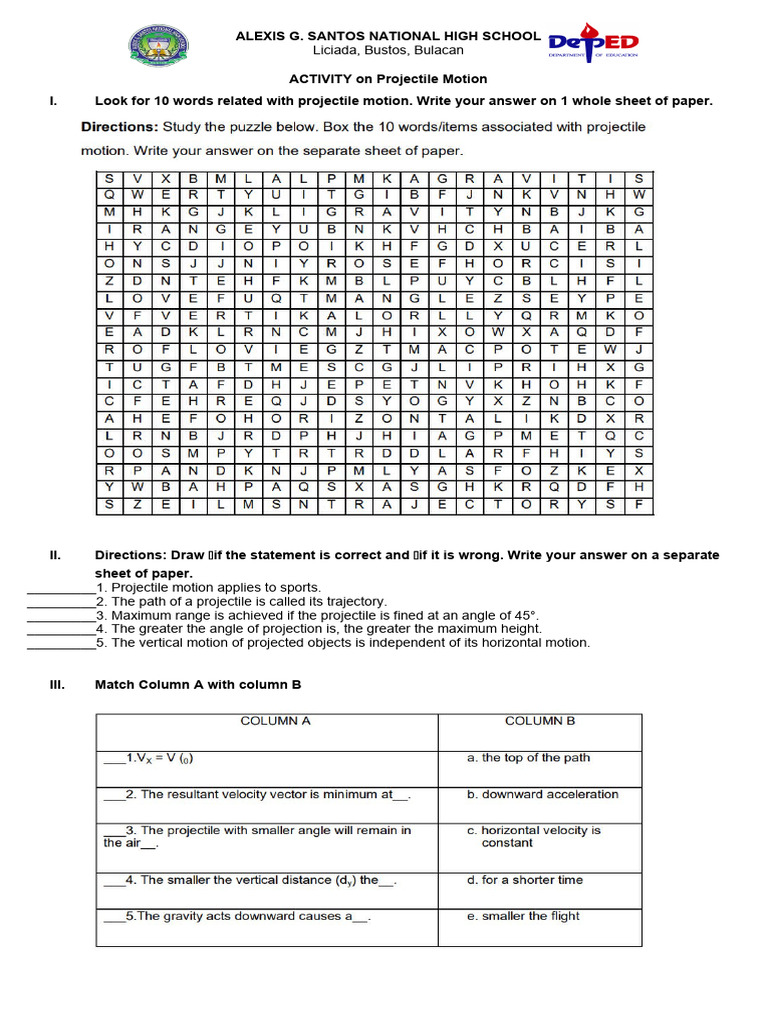 Activity-Projectile Motion-Q4m3 | PDF | Momentum | Force