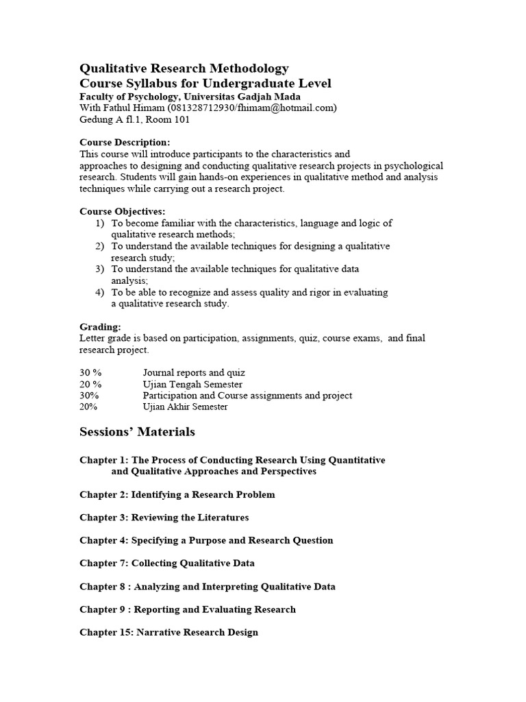 The Qualitative 101 Syllabus | PDF | Qualitative Research | Data