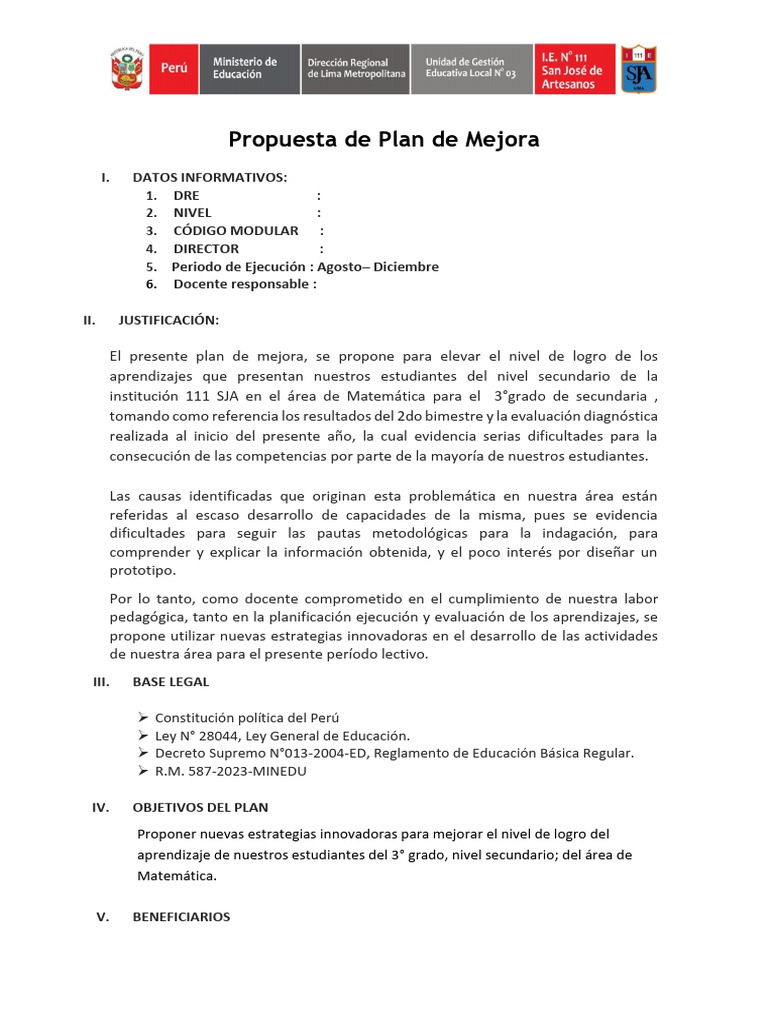 Plan de Mejora de Los Aprendizajes X4 Ccesa007 | PDF | Evaluación | Maestros