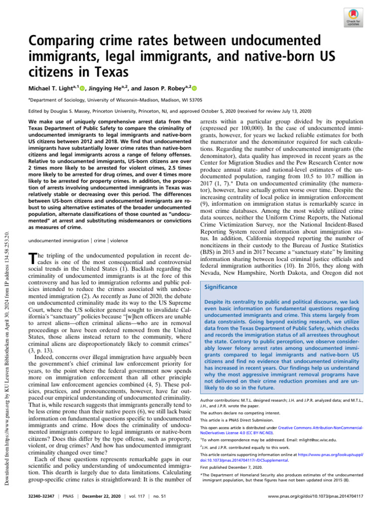 Light Et Al 2020 Comparing Crime Rates Between Undocumented Immigrants ...