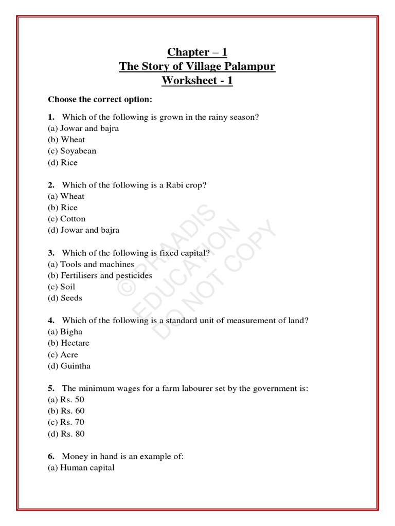 CH 1 Worksheet 1 | PDF | Agriculture | Rice