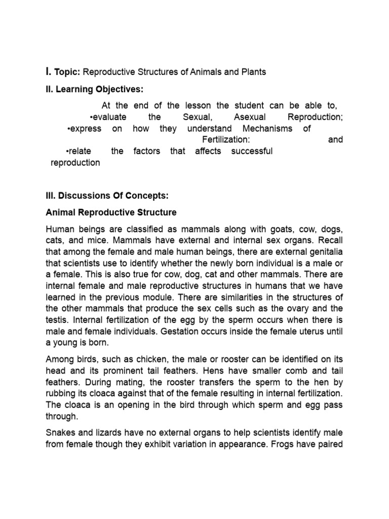 Reproductive Structure of Animals and Plants | PDF | Reproduction ...