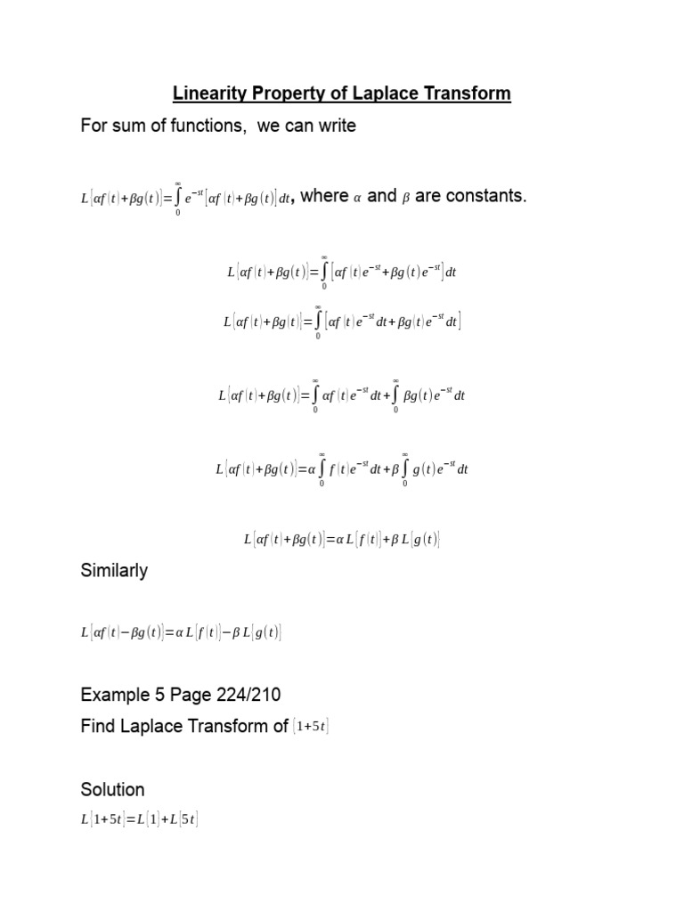 Linearity Property of LT | PDF | Mathematical Relations | Calculus