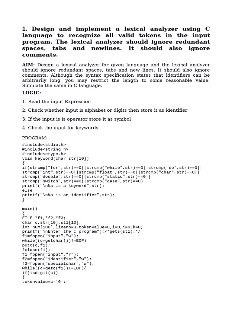 Compilerdesignlab Mannual | PDF | Parsing | Computer Program