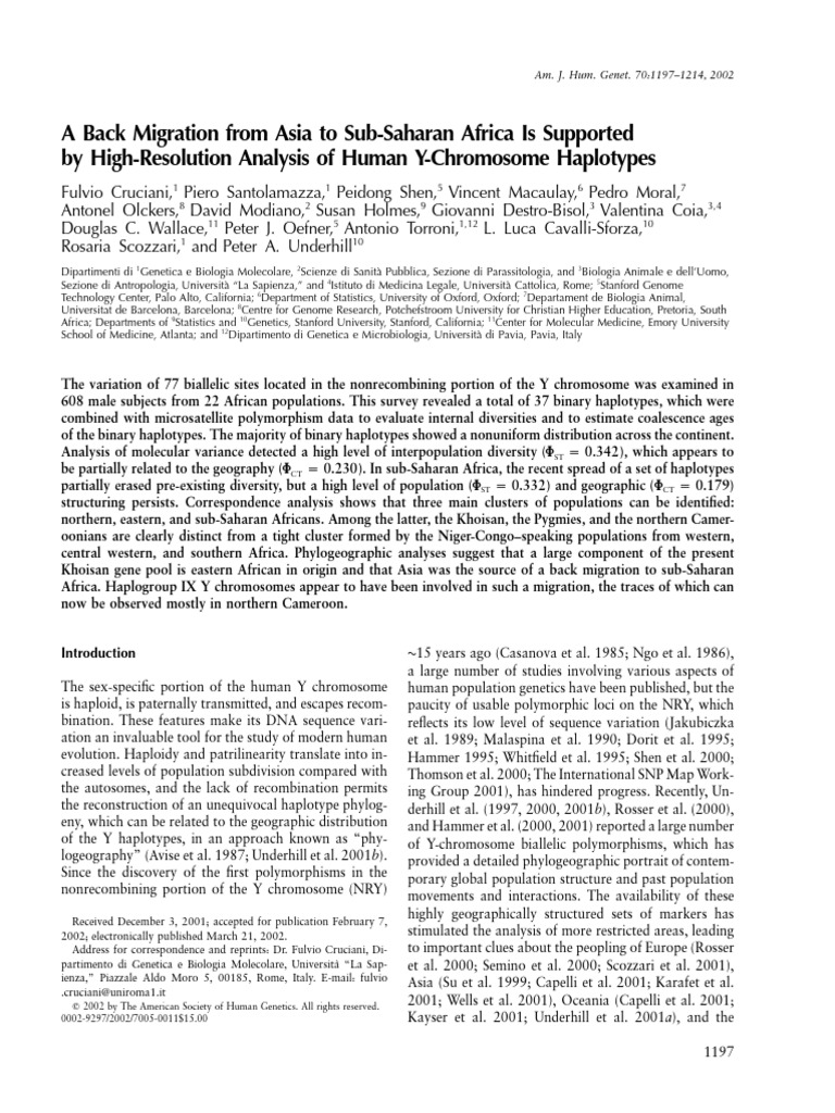 A Back Migration From Asia to Sub-Saharan Africa is Supported by High ...