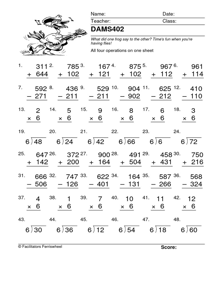 Math Operations Worksheet for DAMS402 | PDF