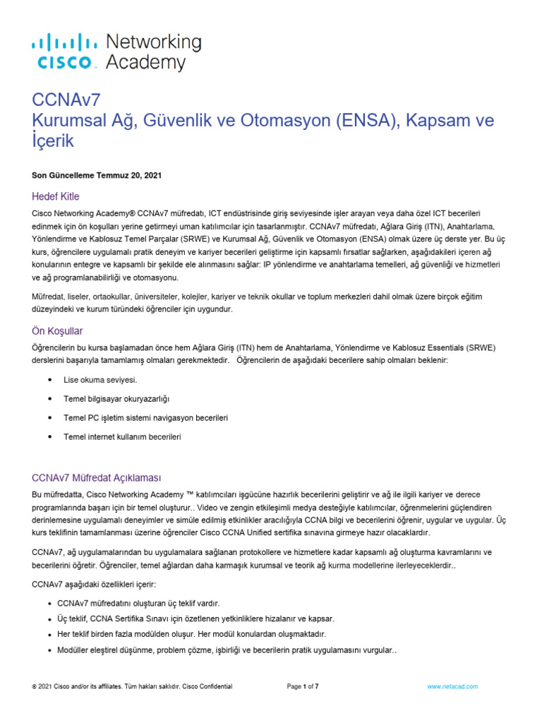 ENSA v7 Scope and Sequence | PDF