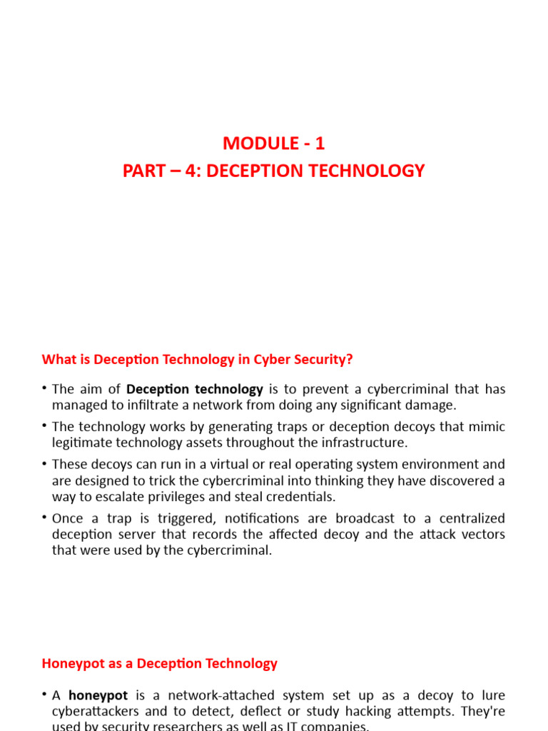 Module-1 Part-4 Deception Technology | PDF | Malware | Secure Communication