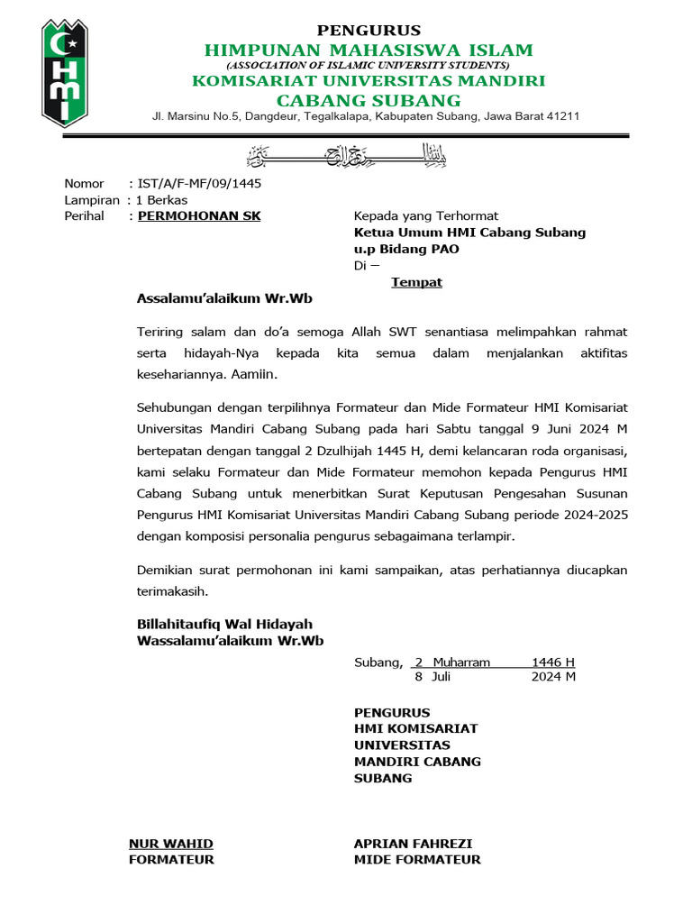 Surat Permohonan SK | PDF