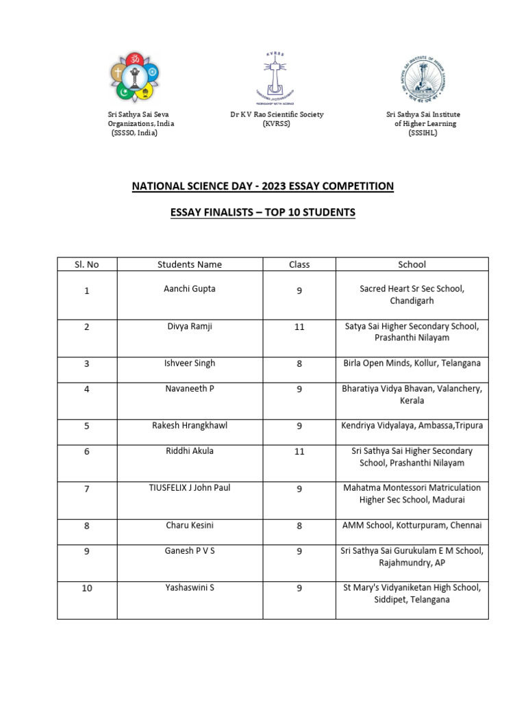 Competitions Finalist List NSD 2023 | PDF