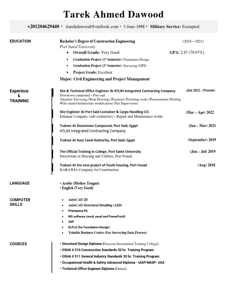 Tarek Dawood - CV | PDF | Engineering